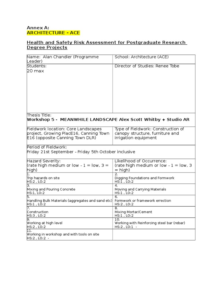 Risk Assessment-Landscpae | PDF | Concrete | Risk