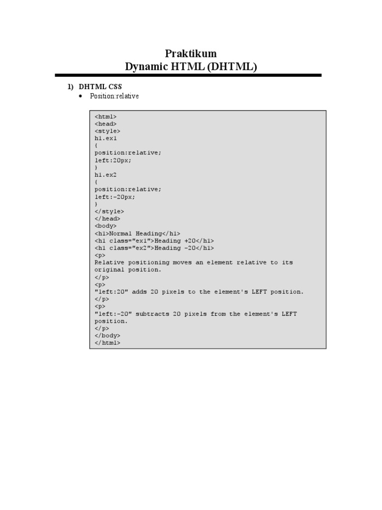 Praktikum Dynamic HTML (DHTML) | PDF | Dynamic Html | Web Browser Praktikum Dynamic HTML (DHTML) | PDF | Dynamic Html | Web Browser