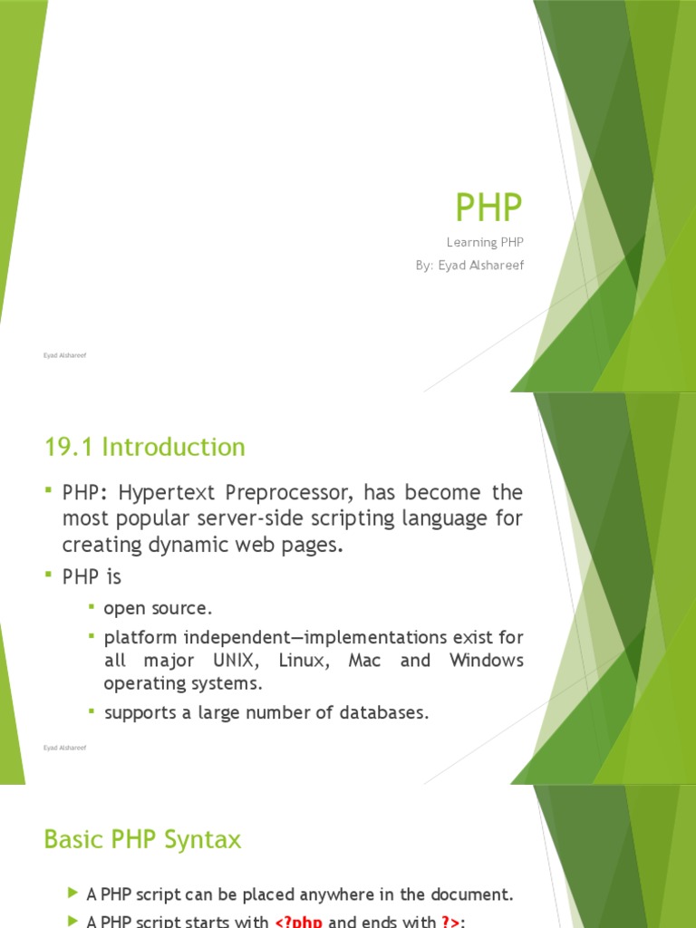 Learning PHP By: Eyad Alshareef | PDF | Php | Variable (Computer Science)