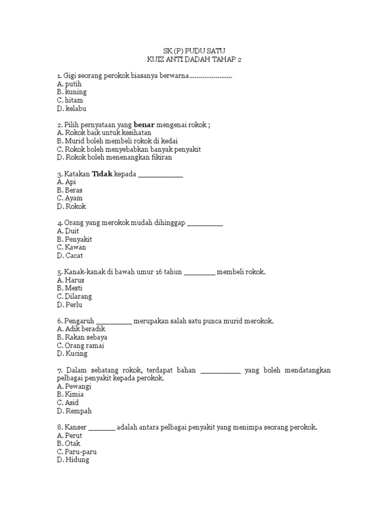 Kuiz Anti Dadah Ppda | PDF