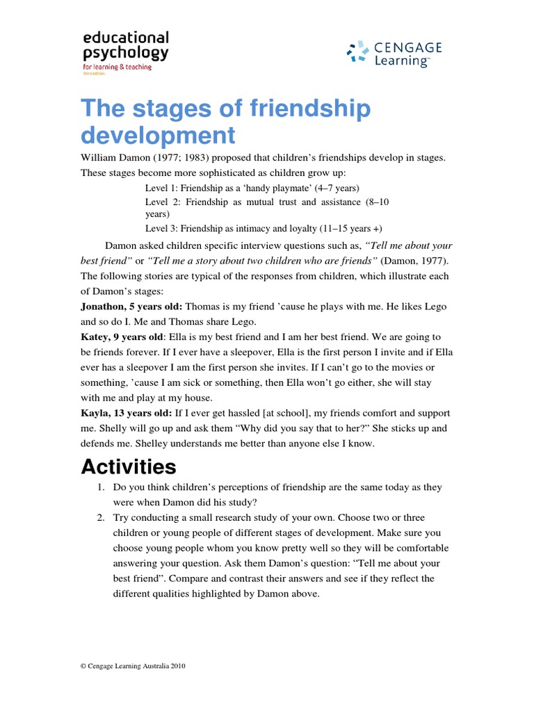 Damon Stages of Friendship | PDF | Friendship | Human Development