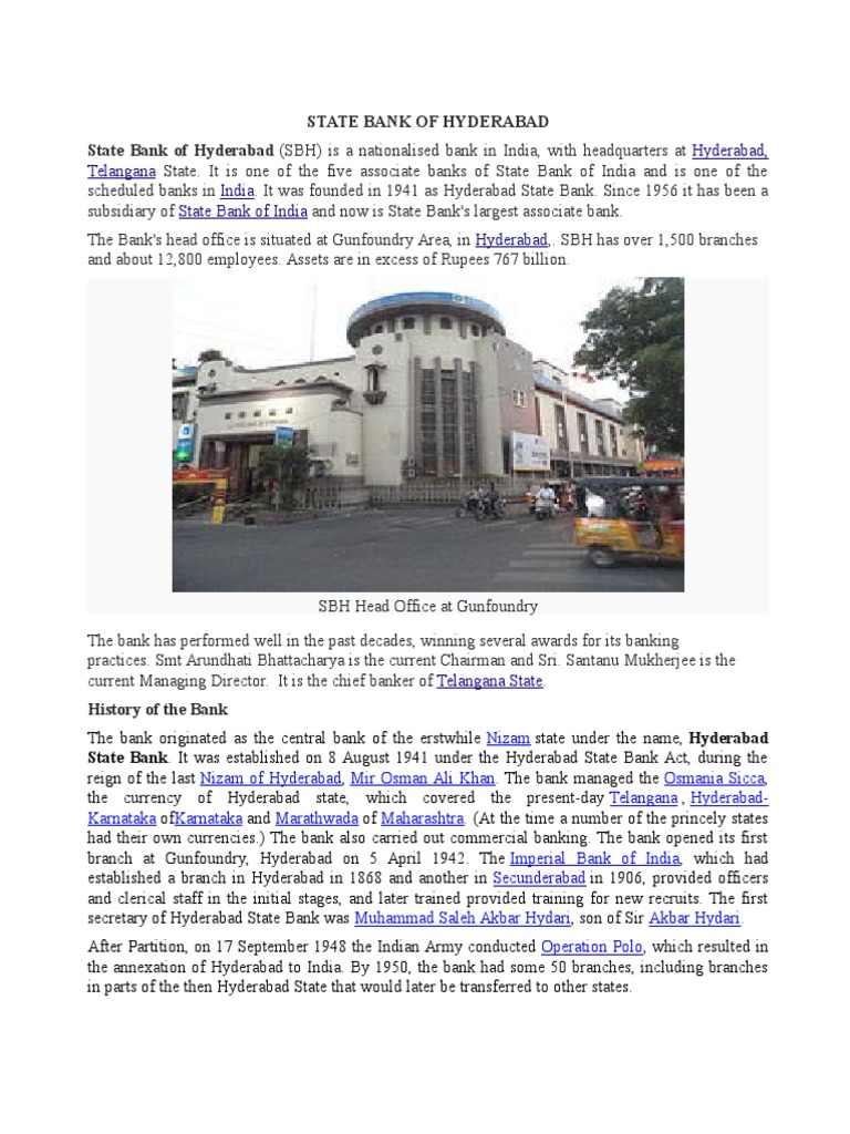 Hyderabad, Telangana India State Bank of India Hyderabad | PDF ...