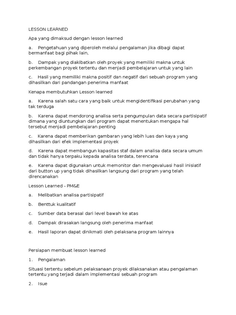 Lesson Learned | PDF