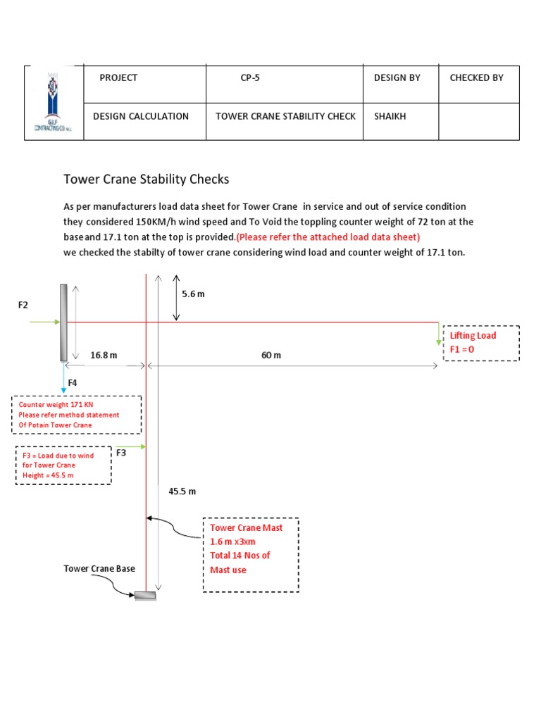 Tower Crane Stability Check Pdf Crane Machine Wind Speed