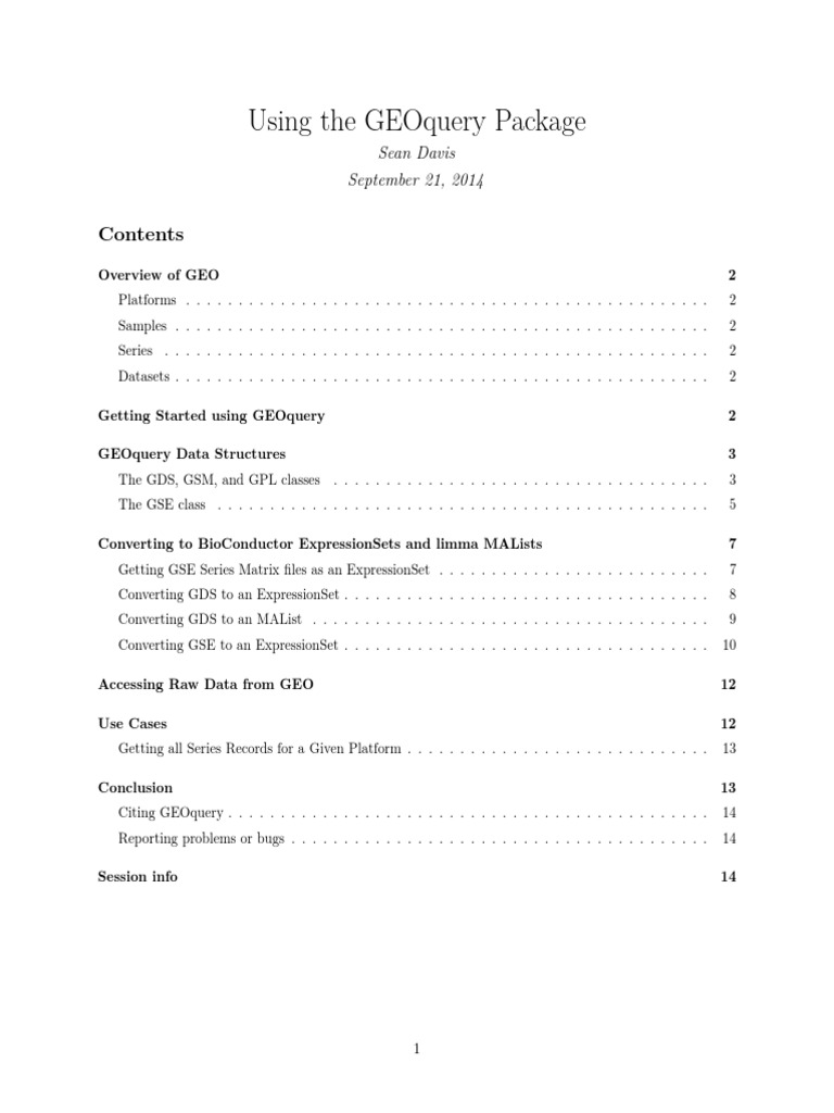 Using The Geoquery Package: Sean Davis September 21, 2014 | Download ...