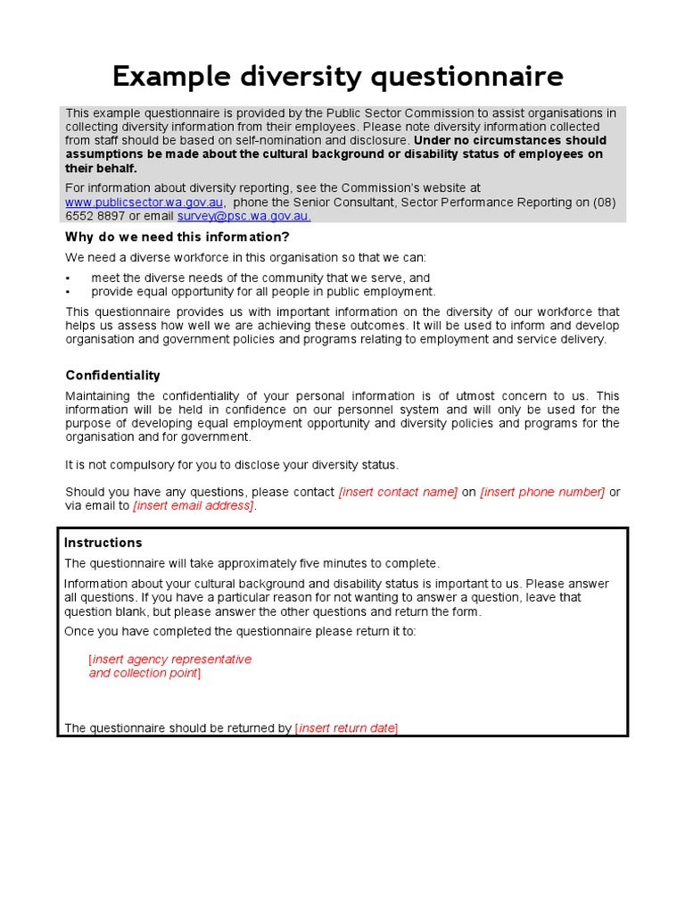 Template Diversity Questionnaire 1 | PDF | Indigenous Australians ...