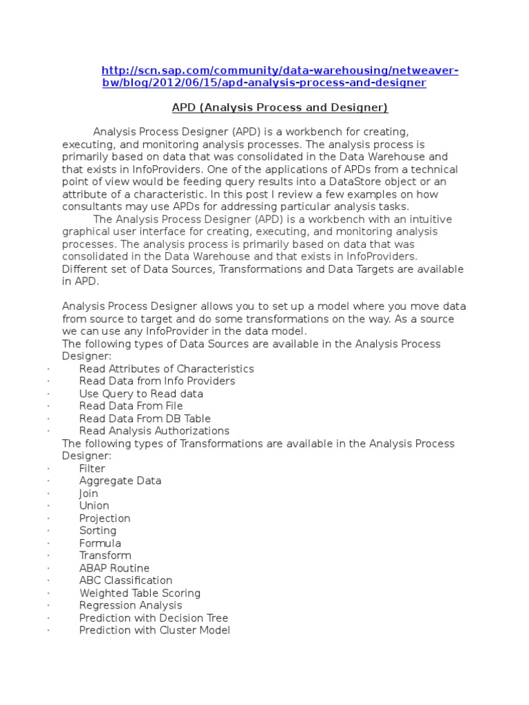 APD (Analysis Process and Designer) | PDF | Statistical Classification ...