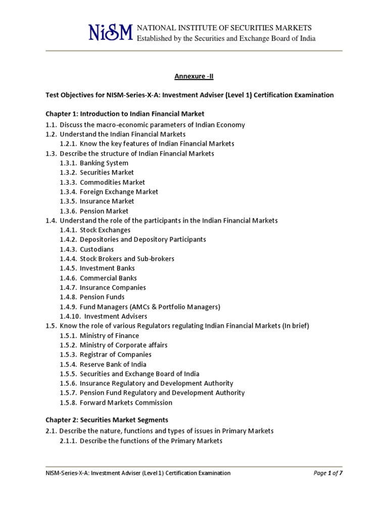 NISM-Series-X-A: Investment Adviser (Level 1) Certification Examination | PDF | Mutual Funds ...