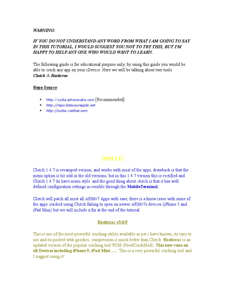 Clutch and Rasticrac | PDF | Superuser | Ios