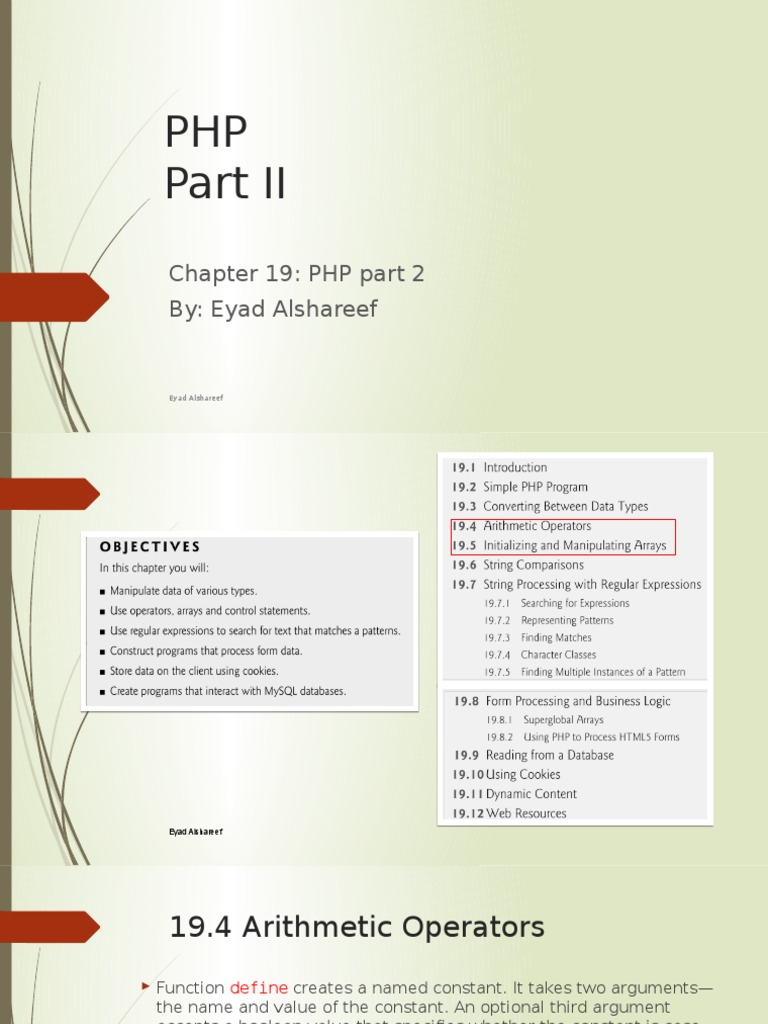 Chapter 19: PHP Part 2 By: Eyad Alshareef | PDF | Array Data Type | Parameter (Computer Programming)
