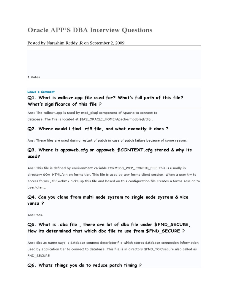 Oracle APP'S DBA Interview Questions: Posted by Narashim Reddy .R On September 2, 2009 ...