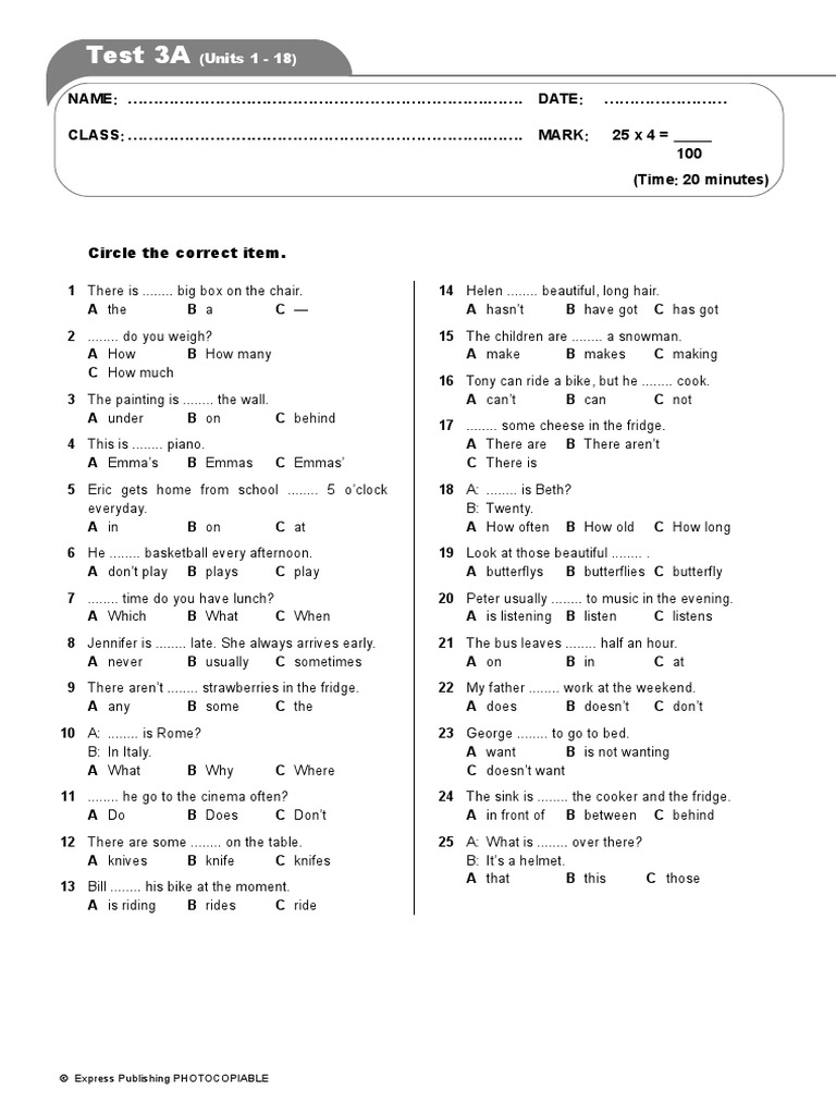 Test 3A: Circle The Correct Item | PDF