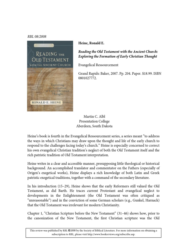 Heine, Ronald E.: Reading The Old Testament With The Ancient Church ...