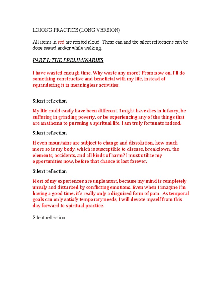 EIGHT POINTS LOJONG PRACTICE Long Version | PDF | Mindfulness | Compassion