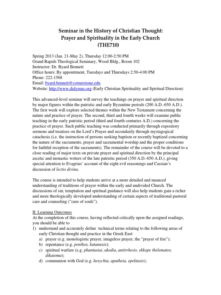 Prayer and Spirituality Syllabus 2013 | PDF | Origen | Lectio Divina