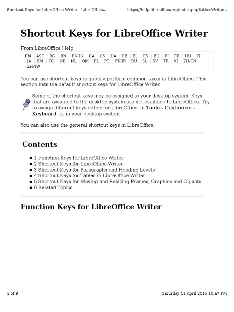 Shortcut Keys For Libreoffice Writer: Keyboard, or in Your Desktop System | Download Free PDF ...