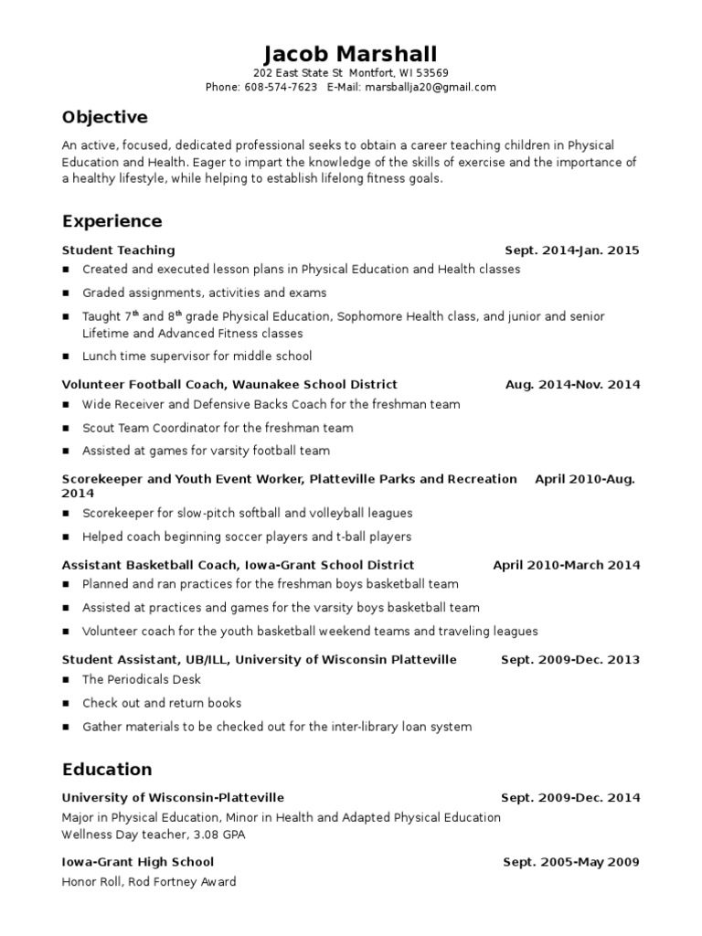 Health Educator Resume: Jacob Marshall | PDF