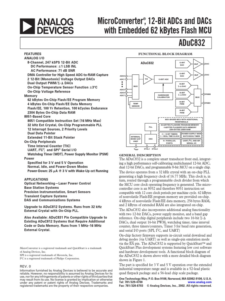 Aduc832 Ds | PDF | Analog To Digital Converter | Microcontroller