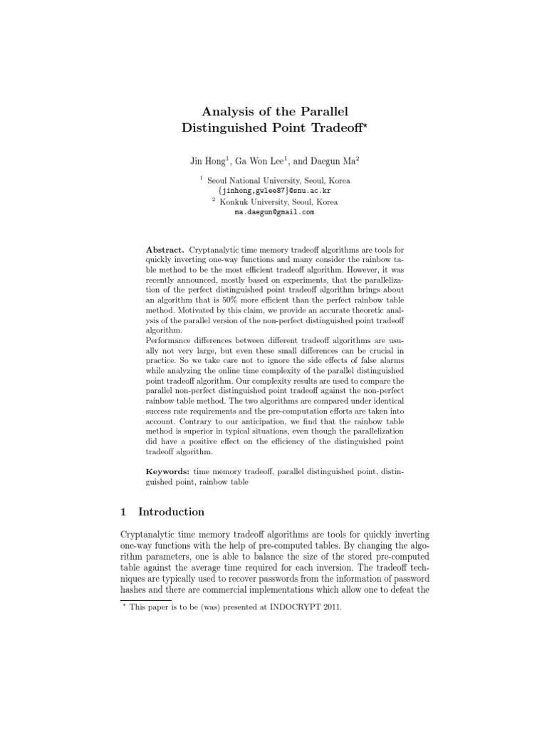 Analysis of the Parallel Distinguished Point Tradeoff Algorithm | PDF ...