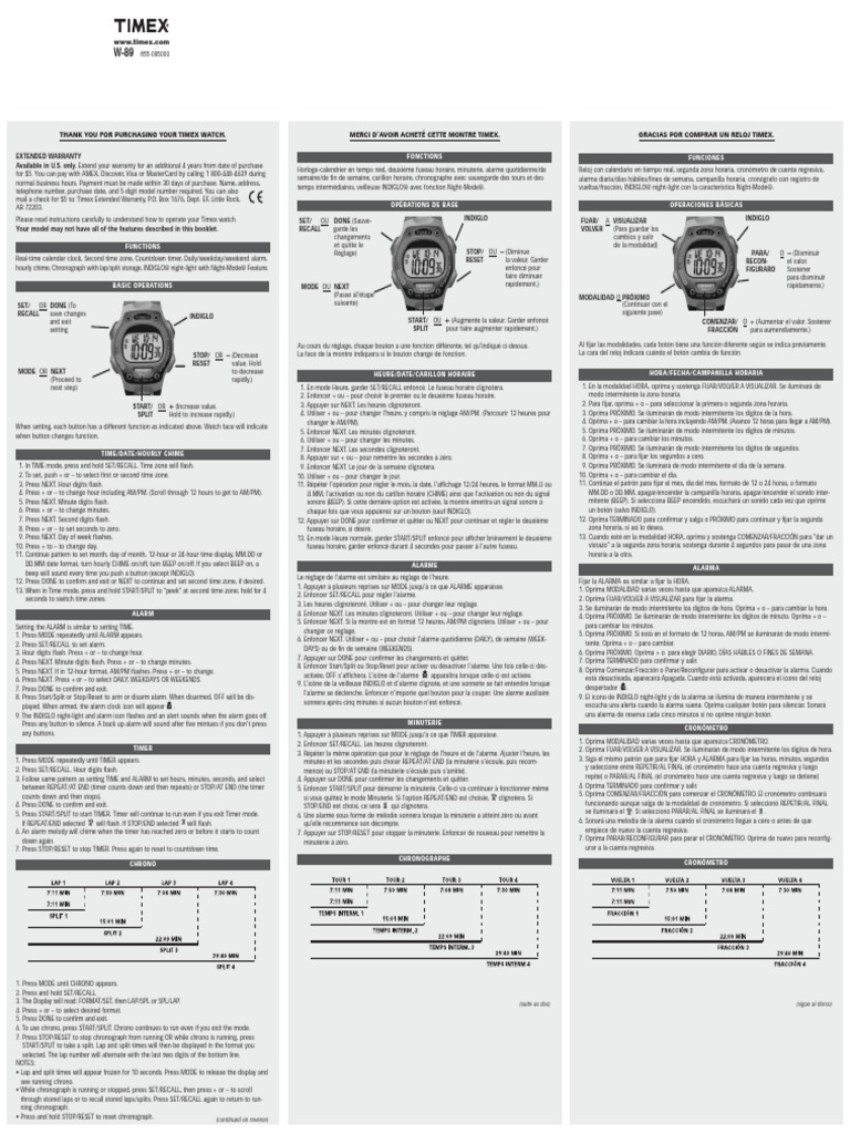 Timex 8 Lap 5aa06025 | PDF | Watch | Timer