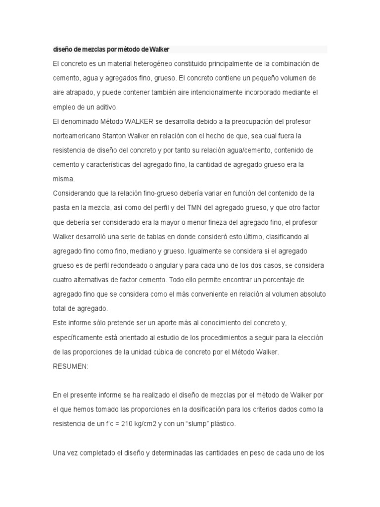 APOYO Diseño de Mezclas Por Método de Walker | PDF | Hormigón | Cemento