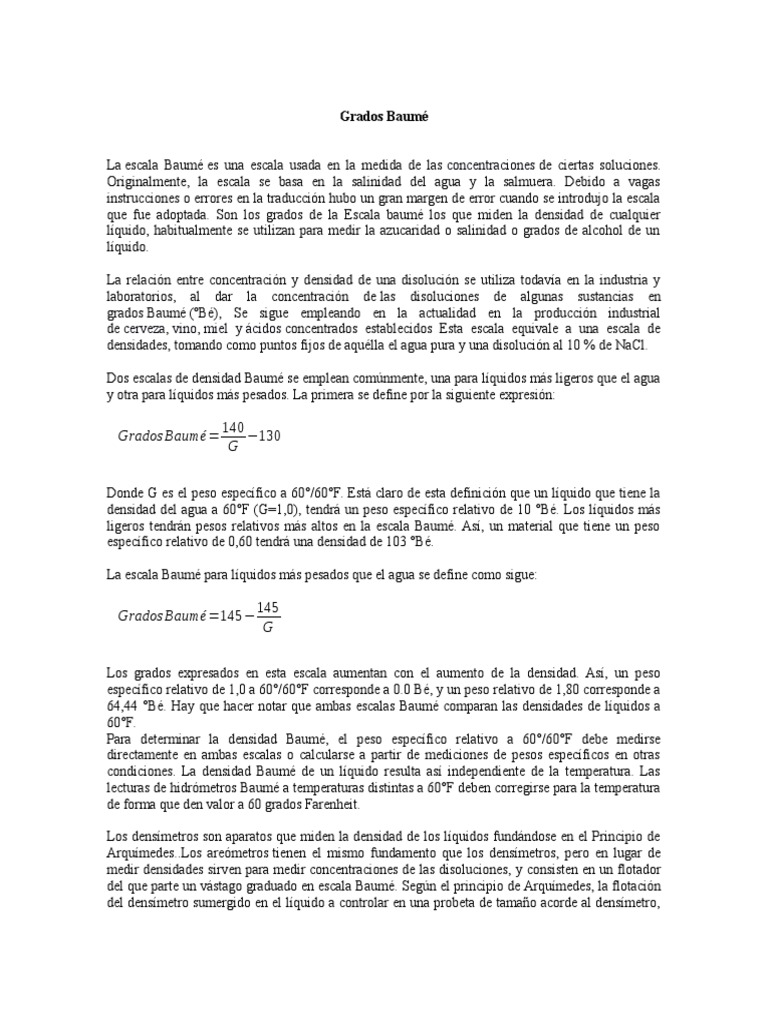 Grados Baume | PDF | Concentración | Densidad