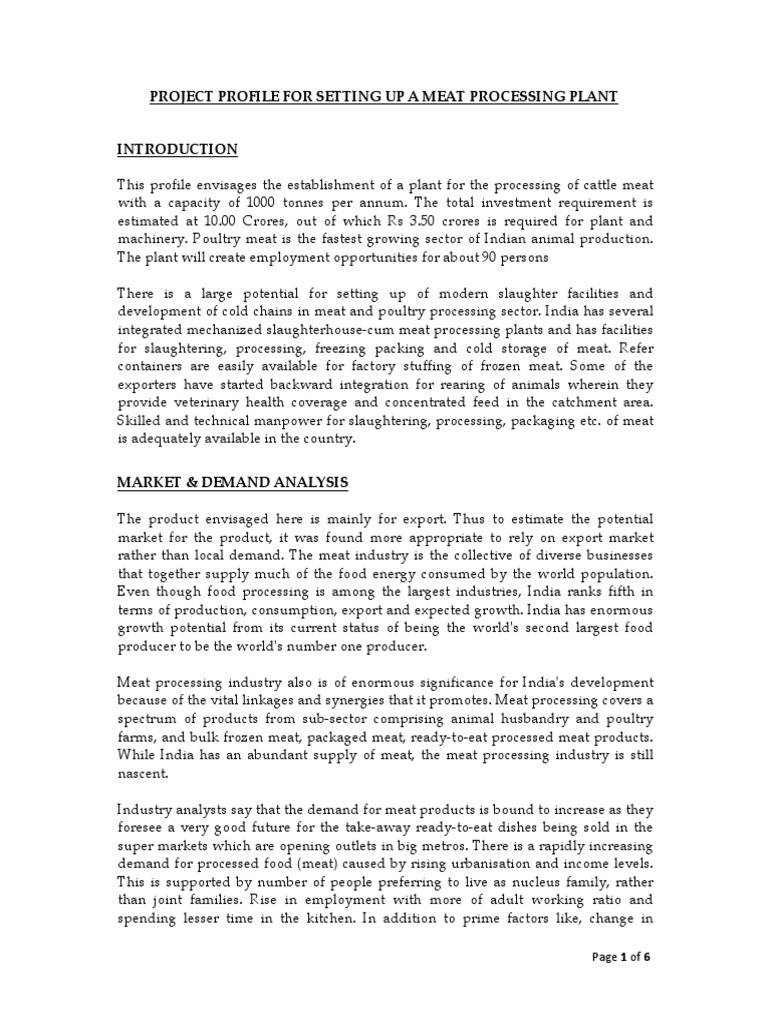 Meat Processing Plant Project Profile | PDF | Meat | Supermarket
