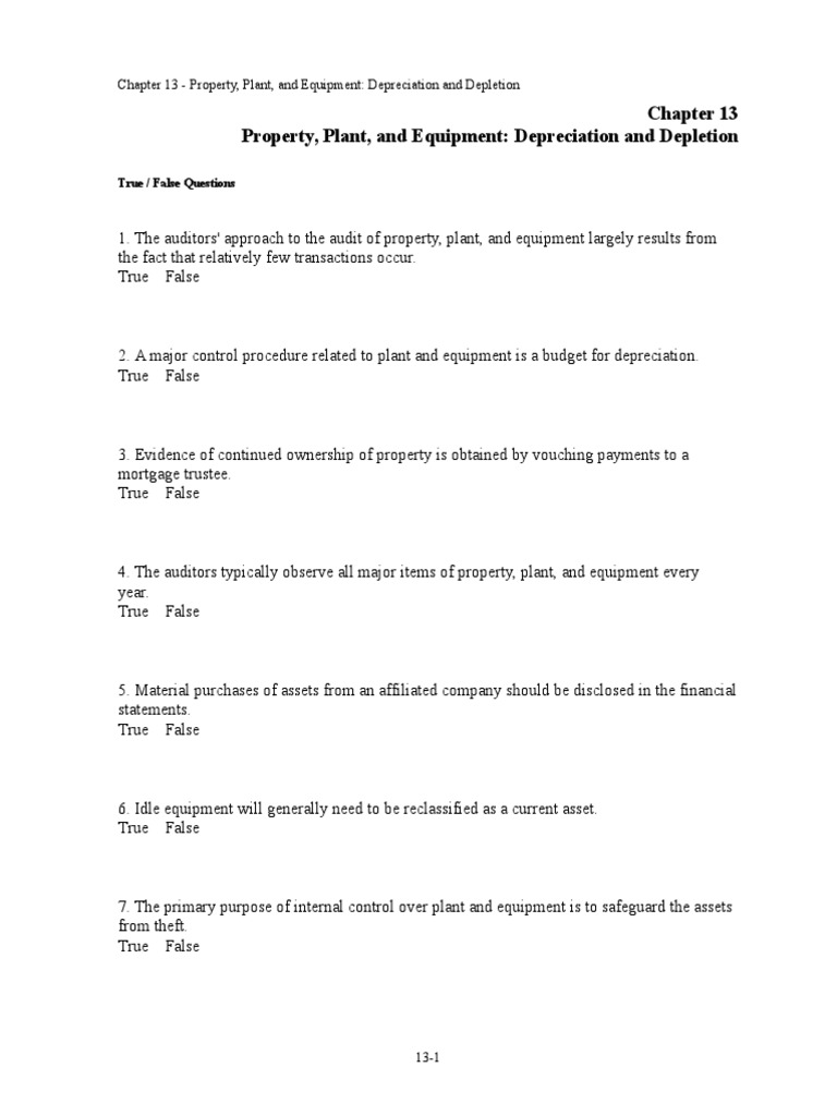 Chapter 13 Test Bank Pdf Audit Depreciation