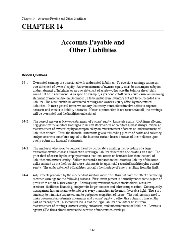 Chapter 14 - Solution Manual | PDF | Accounts Payable | Audit