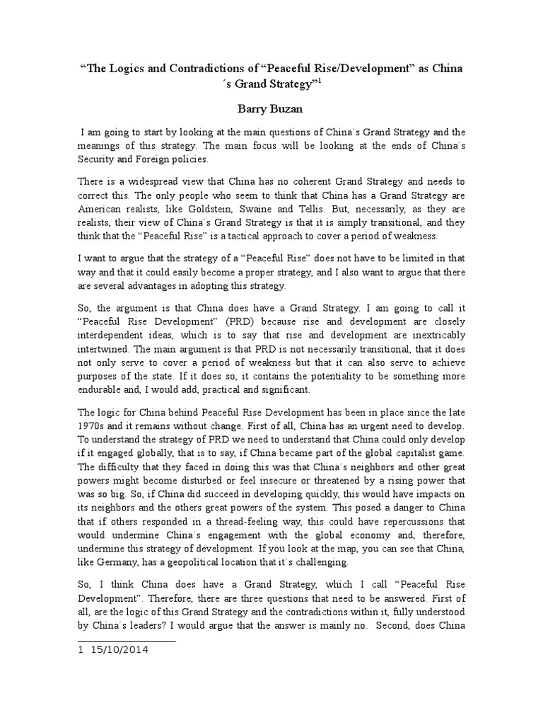 "The Logics and Contradictions of "Peaceful Rise/Development" As China S Grand Strategy" Barry ...