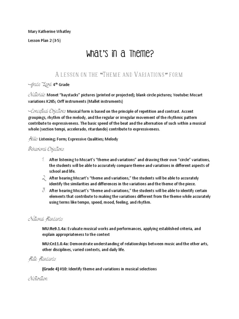4th Grade Lesson on Theme & Variations | PDF | Variation (Music) | Rhythm
