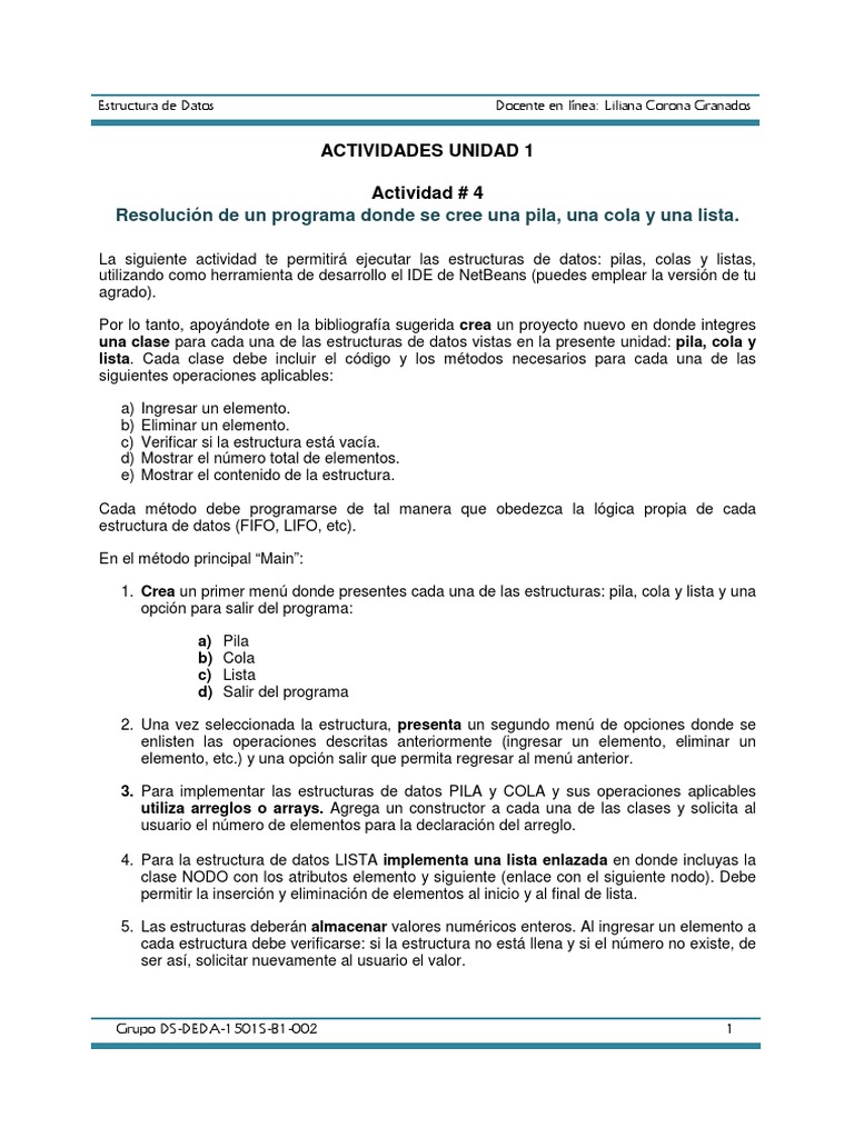 Actividades Estructura De Datos Java Pdf Cola Tipo De Datos 0127