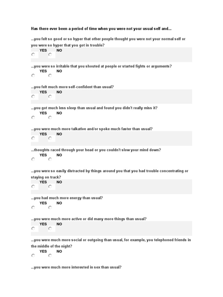 Bipolar Disorder Questionaire | PDF