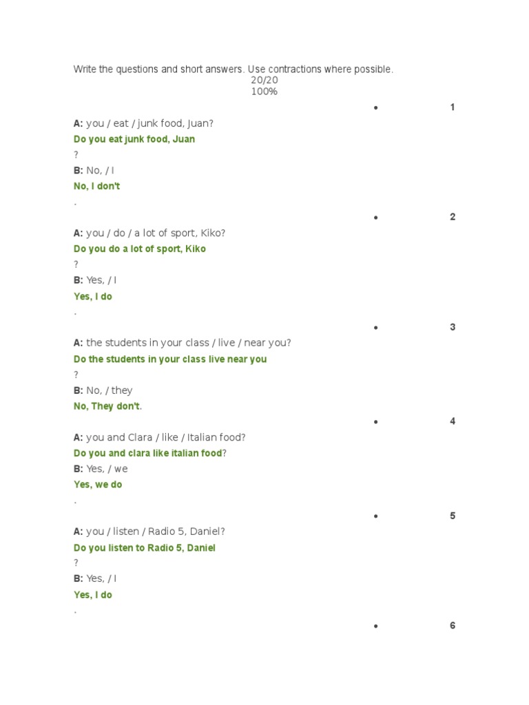 Short Questions and Answers Exercise | PDF