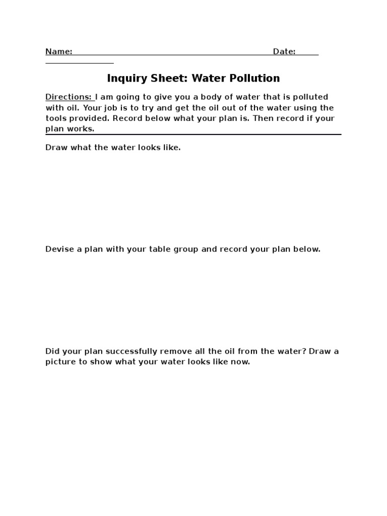Water Pollution Inquiry Sheet | PDF | Career & Growth | Home & Garden
