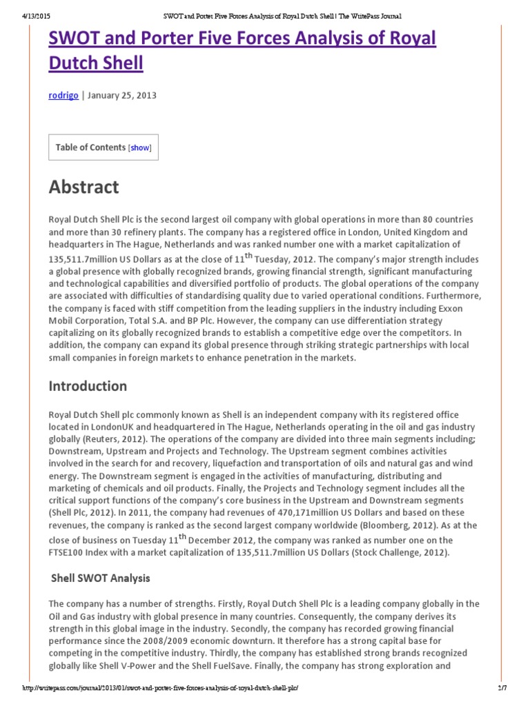 SWOT and Porter's Five Analysis For Shell | PDF | Royal Dutch Shell ...