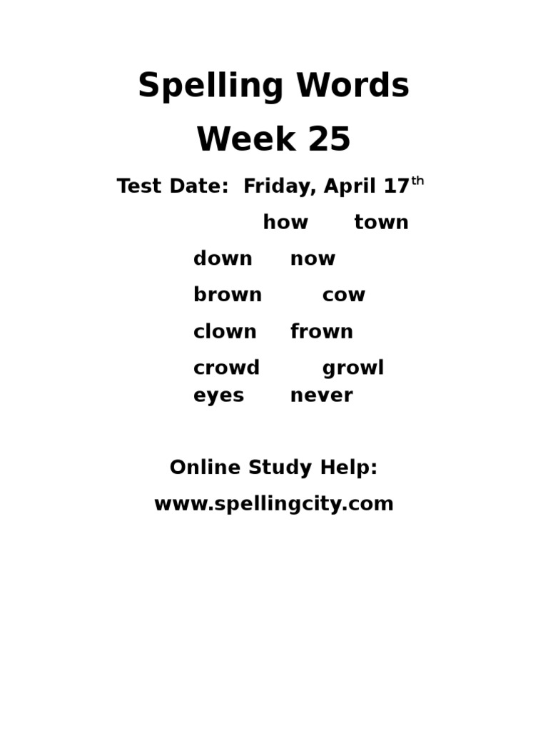 Spelling Words Week 25 | PDF