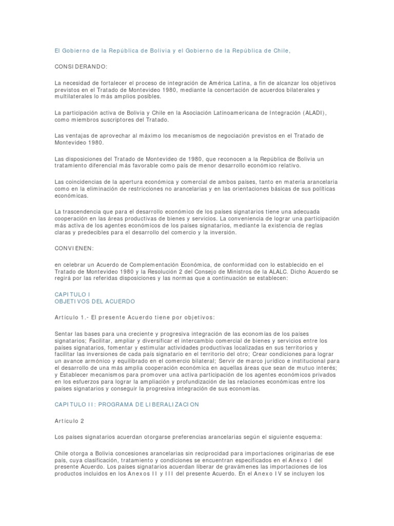 Texto Del Acuerdo Chile BOlivia ACE 22 PDF | PDF | Comisión Europea | Tratado