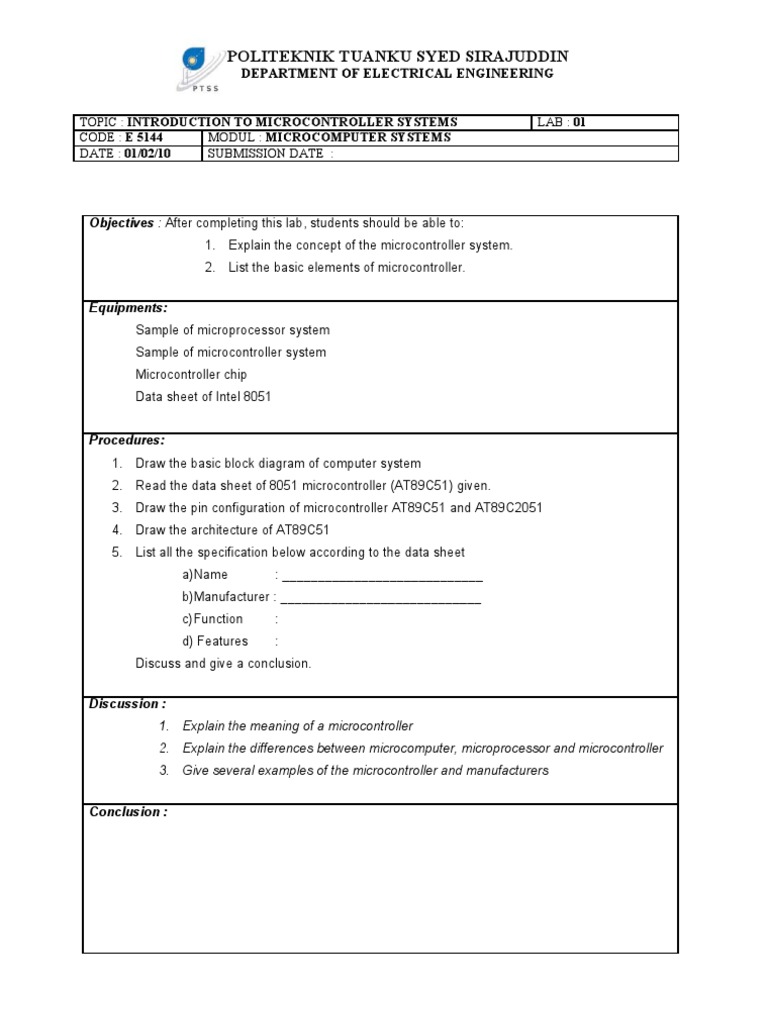 Lab Sheet - Introduction To Micro Controller Systems | PDF ...