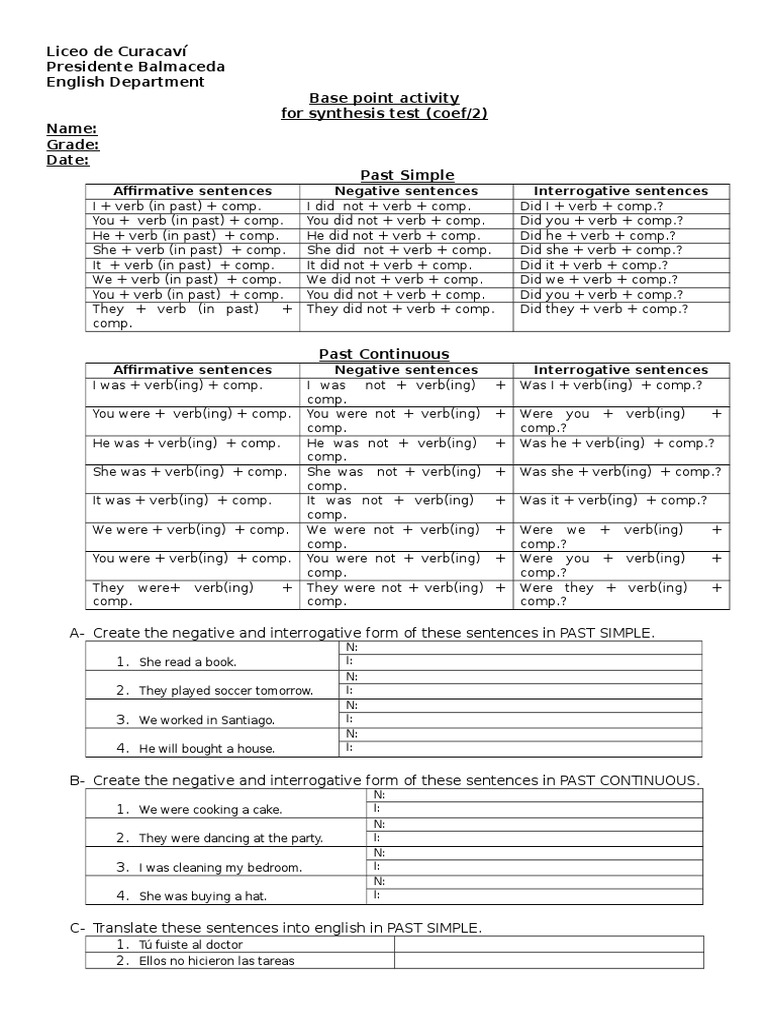 Grammar Activity 2 Medio | PDF