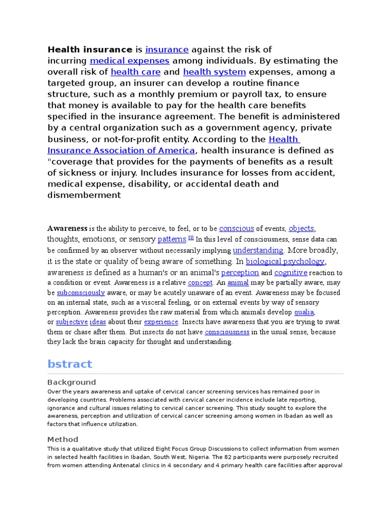 Health Insurance | PDF | Awareness | Perception
