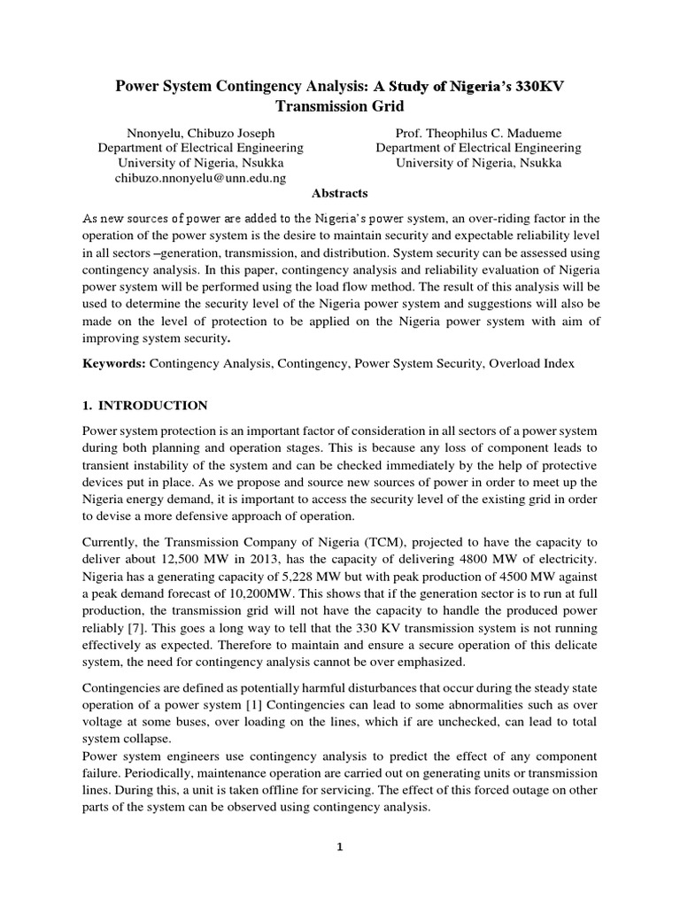 Power System Contingency Analysis | PDF | Electric Power System ...