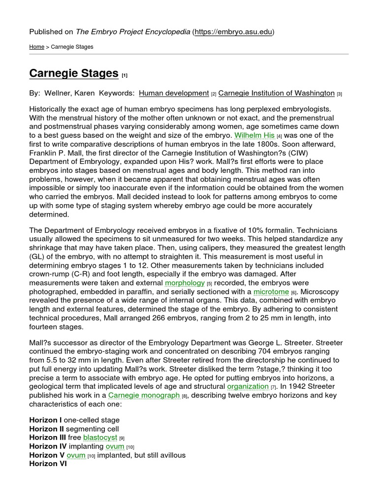 Carnegie Stages: Wilhelm His | PDF | Embryo | Developmental Biology