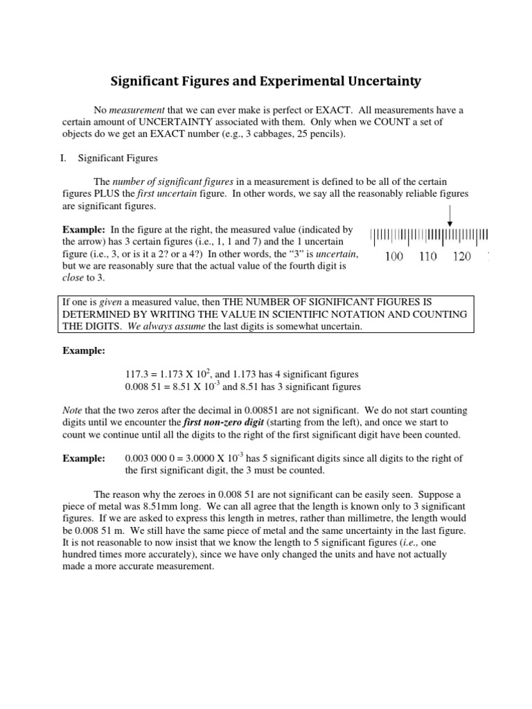Sig Figs and Uncertainty Note | PDF | Significant Figures | Numbers