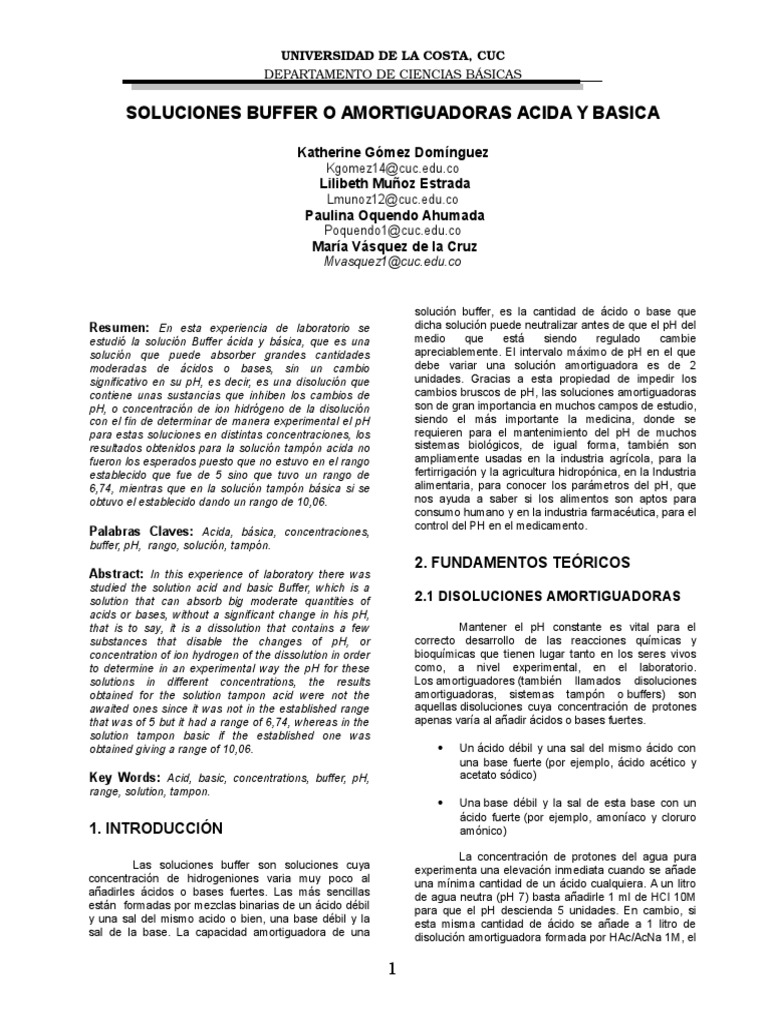 4 y 5. Soluciones Buffer Acida y Basica | PDF | Solución tampón | Ph