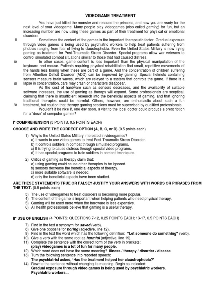 Videogame Treatment | PDF | Video Games | Psychiatry