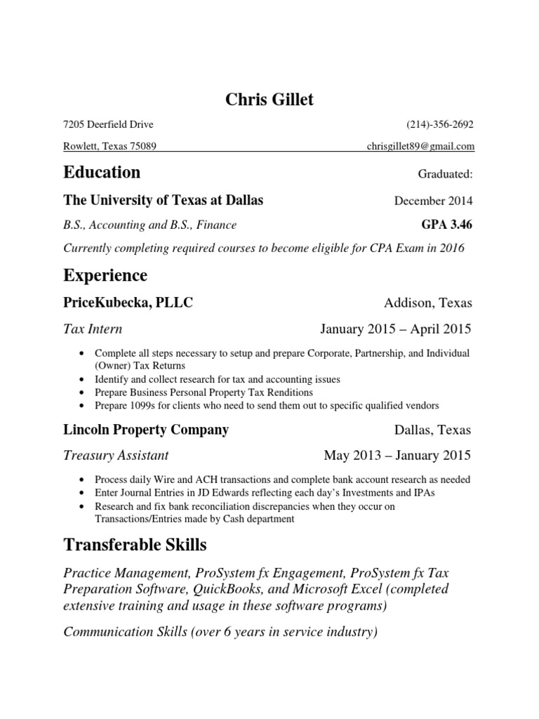 Chris Gillet - Accounting & Finance Resume | PDF