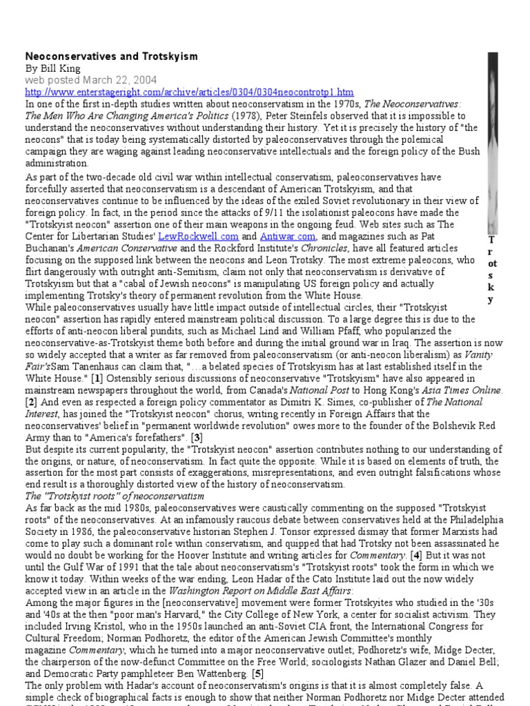 Neoconservatism's Alleged Trotskyist Roots | PDF | Neoconservatism ...