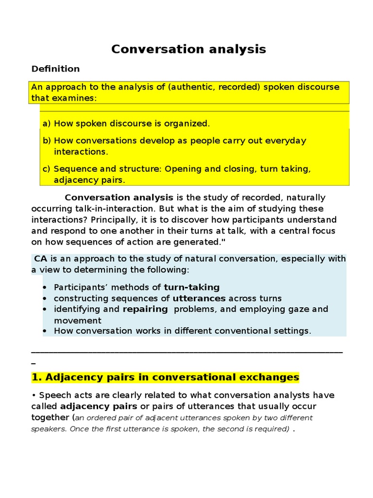 Conversation Analysis: 1. Adjacency Pairs in Conversational Exchanges ...