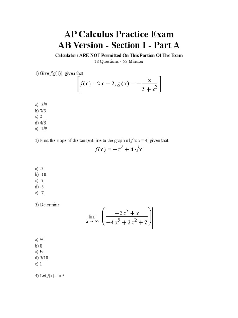AP Calculus AB Practice Exam 2020 | PDF | Technology & Engineering